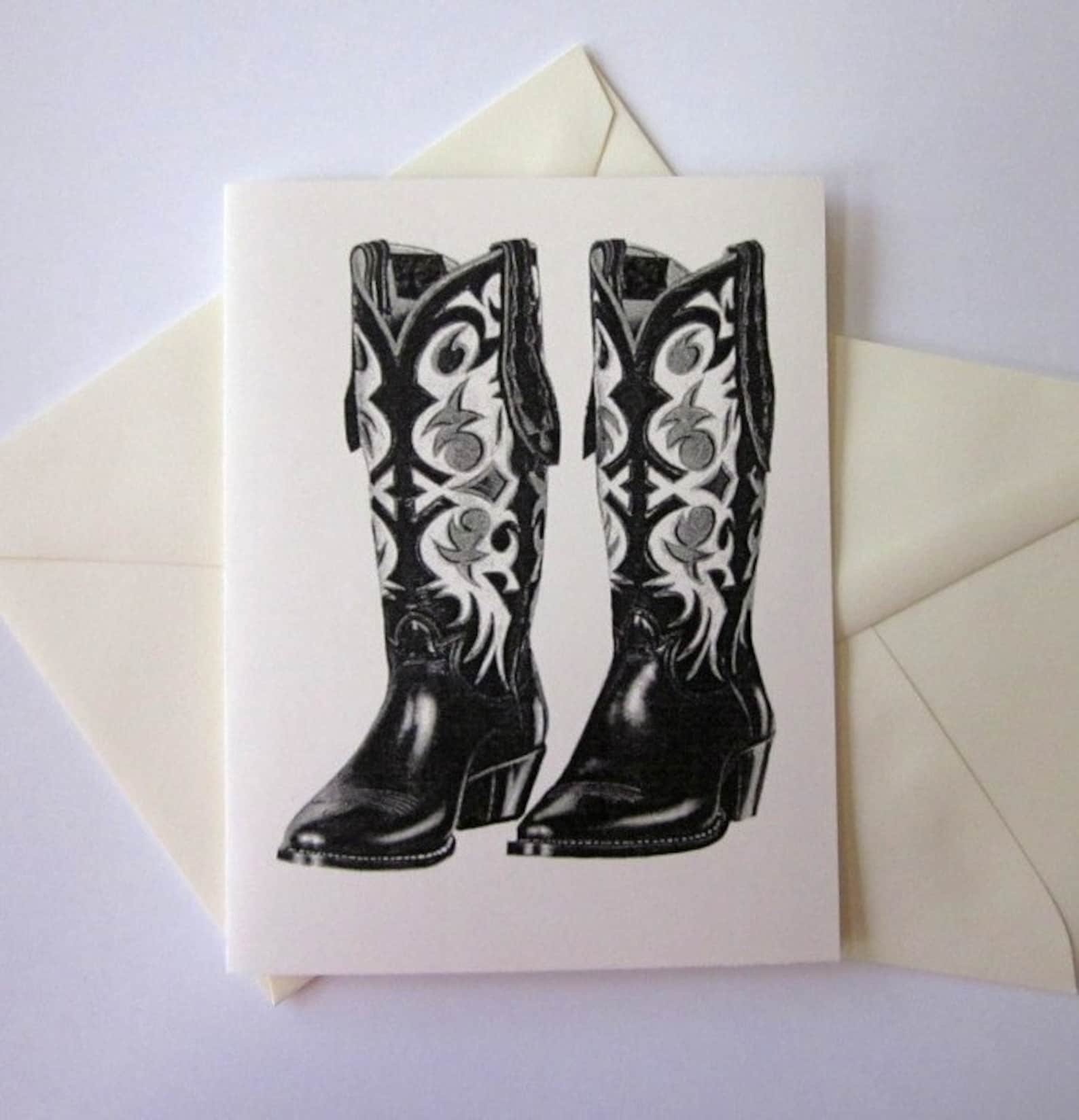 Cowboy Boots Note Cards Stationery Set of 10 Cards in White or Light ...