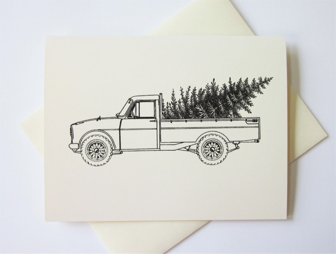 Old Vintage Christmas Tree Pick-up Truck Note Cards Stationery Set of ...