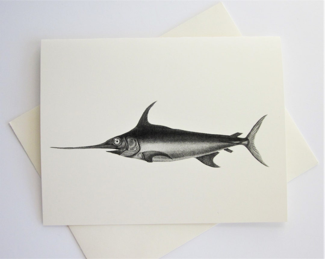 Swordfish Note Cards Stationery Set of 10 Cards in White or Light Ivory ...