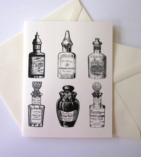 Vintage Perfume Note Cards Stationery Set of 10 Cards in White | Etsy