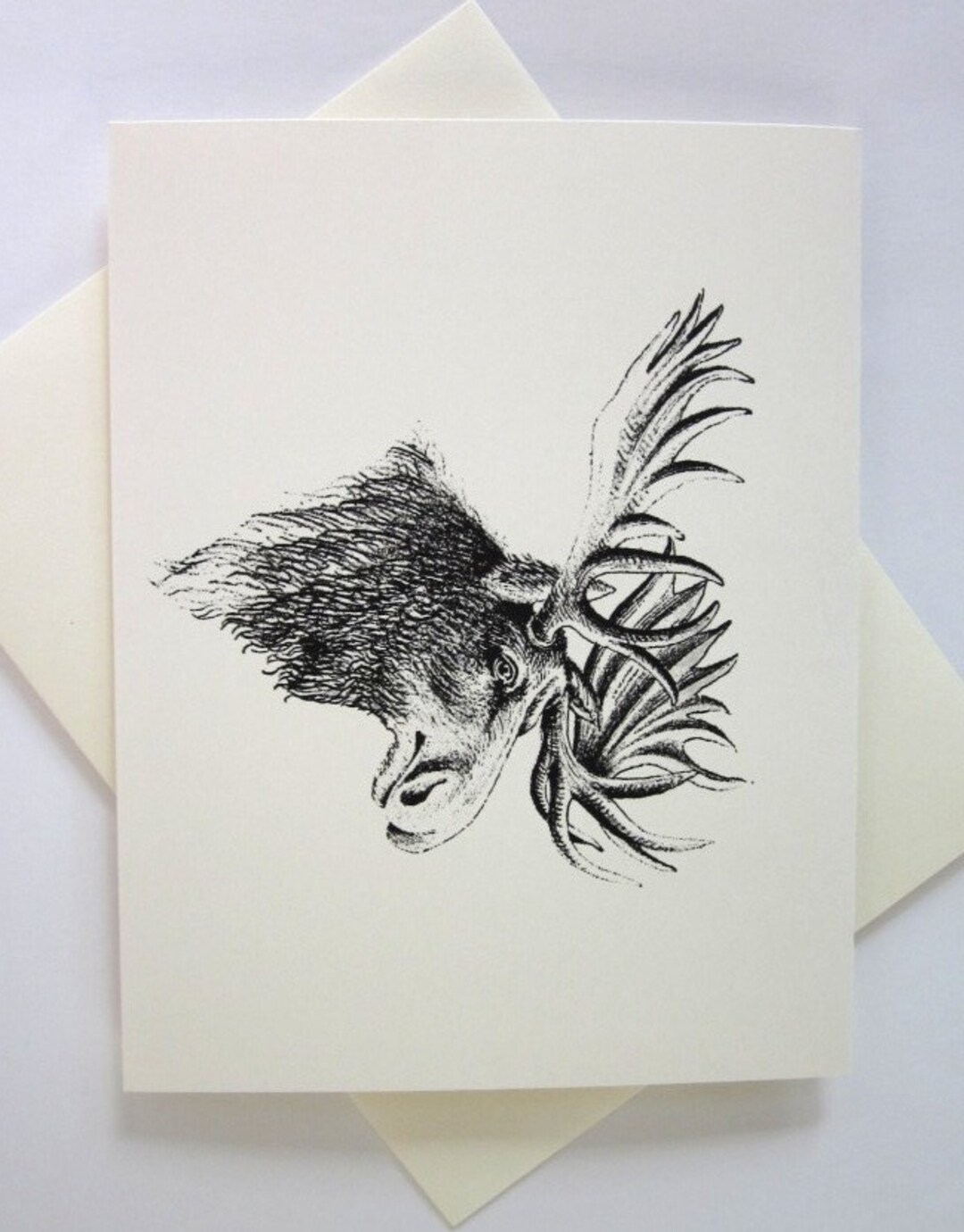 Moose Note Cards Stationery Set of 10 Cards in White or Light Ivory ...