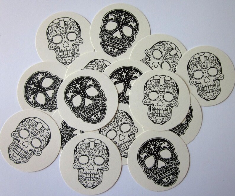 Day of the Dead Sugar Skull Tags Round Paper Gift Tags Set of - Etsy