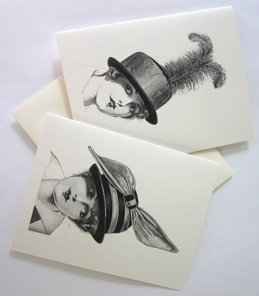 Ladies With Fancy Hats Cards Set of 10 in White or Light Ivory With ...