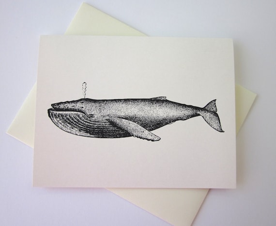 Whale Note Card Set of 10 in White or Light Ivory With | Etsy