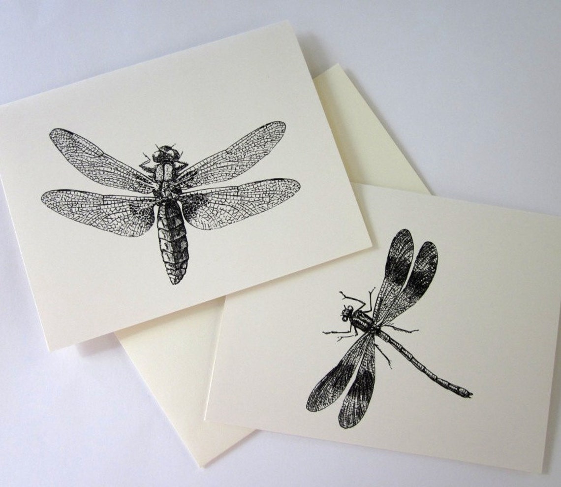 Dragonfly Card Set of 10 in White or Light Ivory With Matching - Etsy