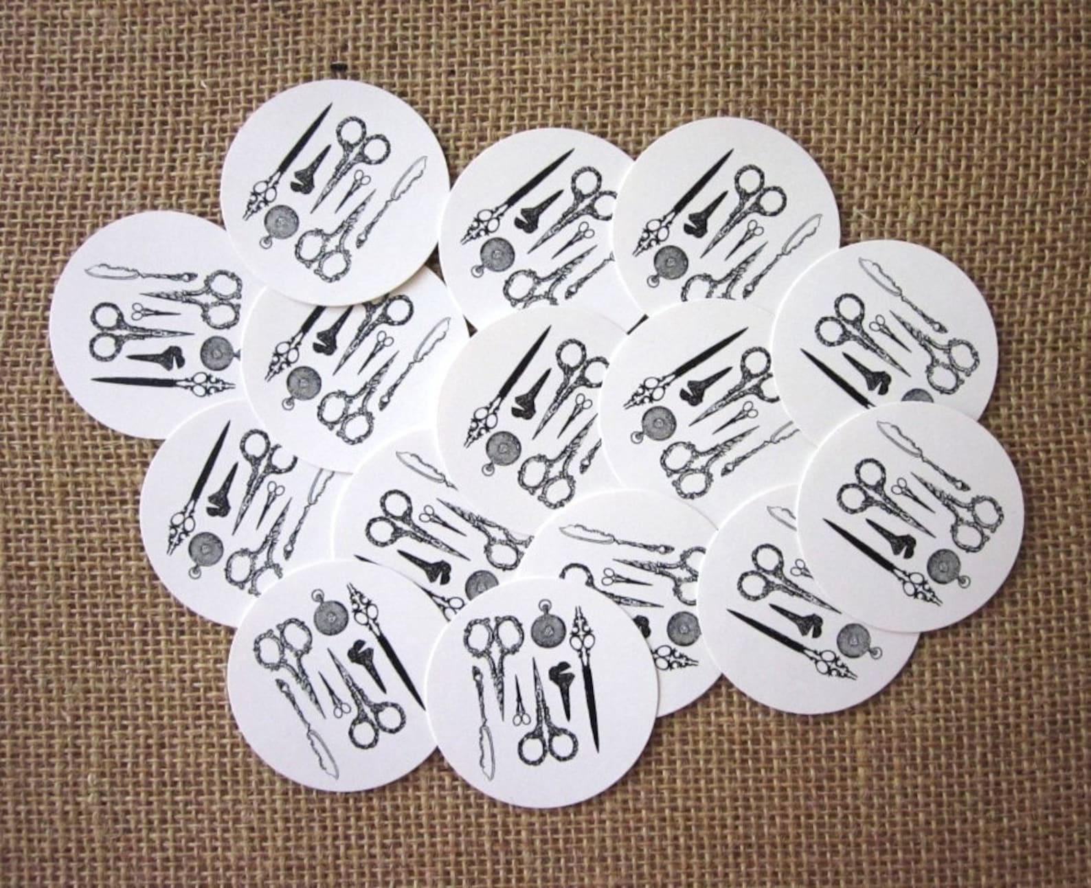 Vintage Scissors and Desk Accessories Tags Round Paper Gift Tags Set of ...
