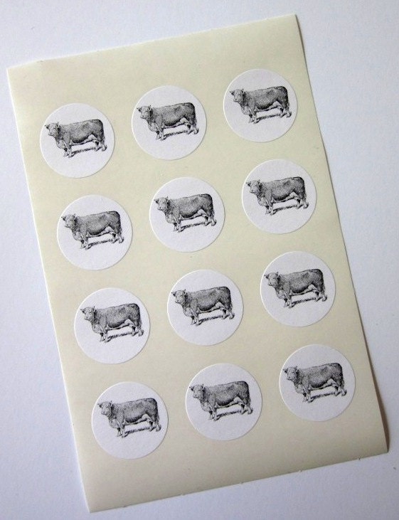 Cow Stickers One Inch Round Seals | Etsy