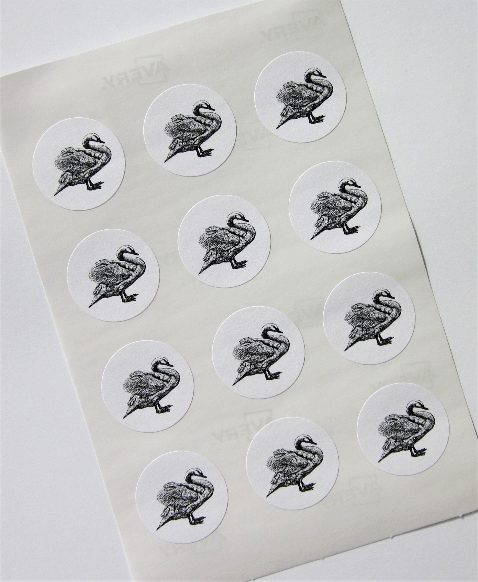 Swan Stickers One Inch Round Seals - Etsy