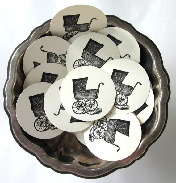 Vintage Baby Carriage Pram Tags Round Paper Gift Tags Set of | Etsy