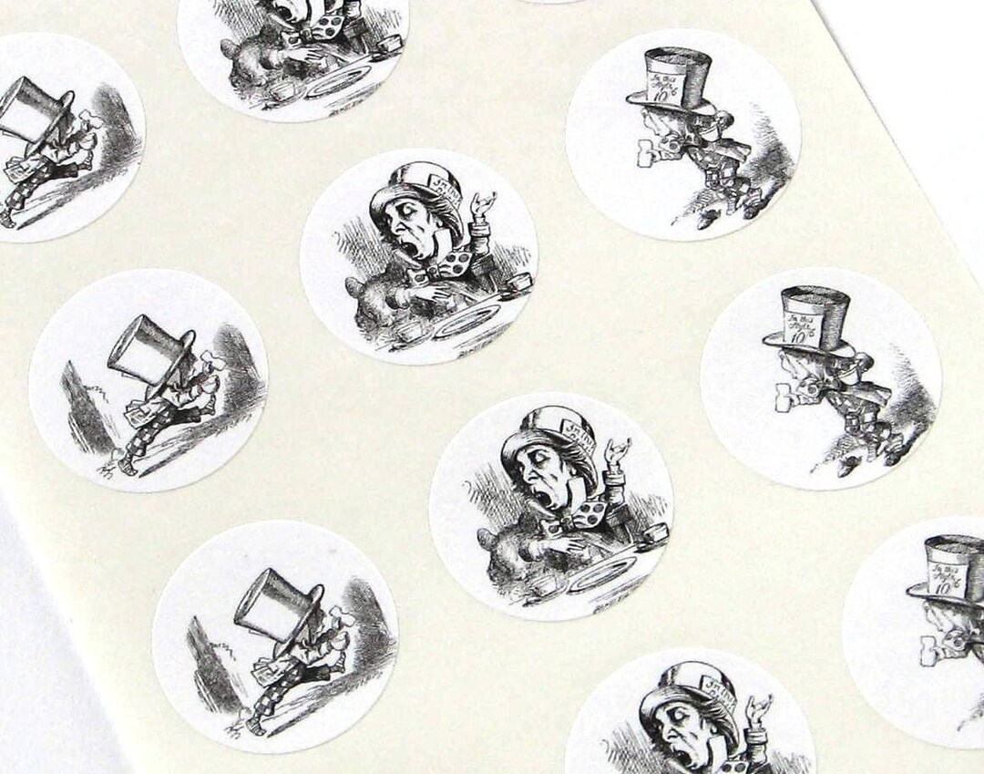 Mad Hatter Alice in Wonderland Stickers One Inch Round Seals - Etsy