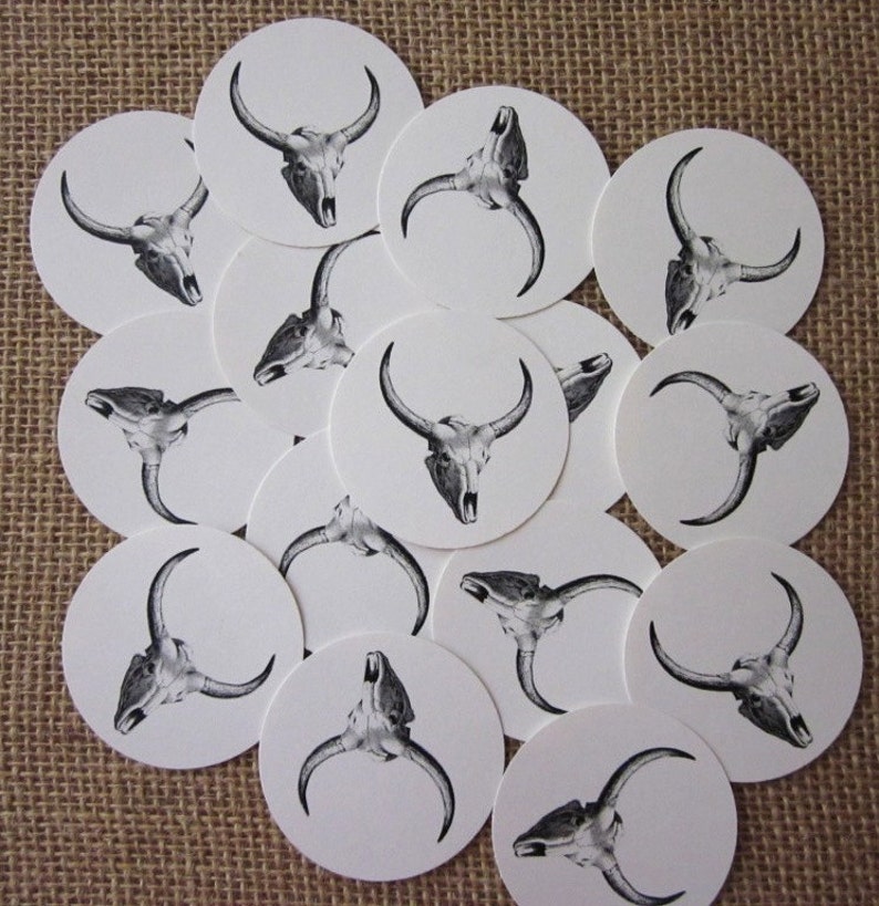 Ox Skull and Horns Round Paper Gift Tags Set of 10 - Etsy