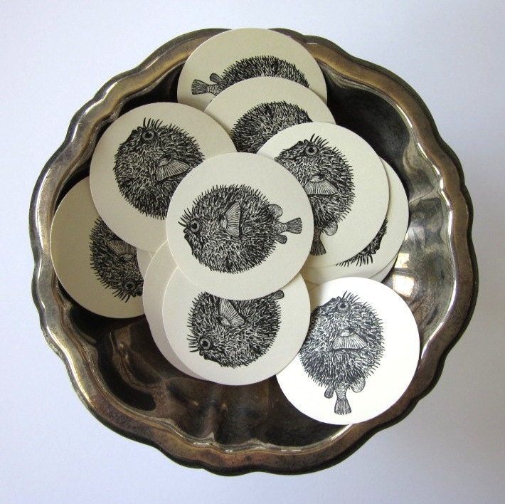 Blowfish Pufferfish Tags Round Paper Gift Tags Set of 10 - Etsy