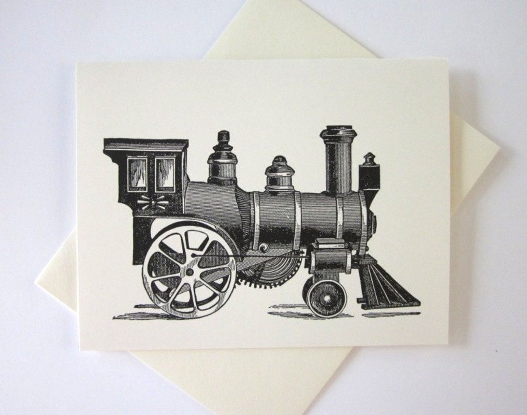 Train Note Cards Stationery Set of 10 Cards in White or Light Ivory ...