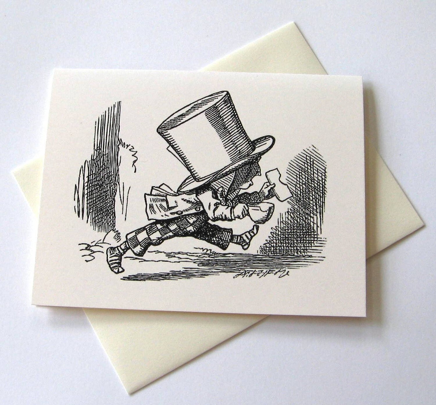 Set of 12 Mad Hatter Note Cards in White or Light Ivory With - Etsy