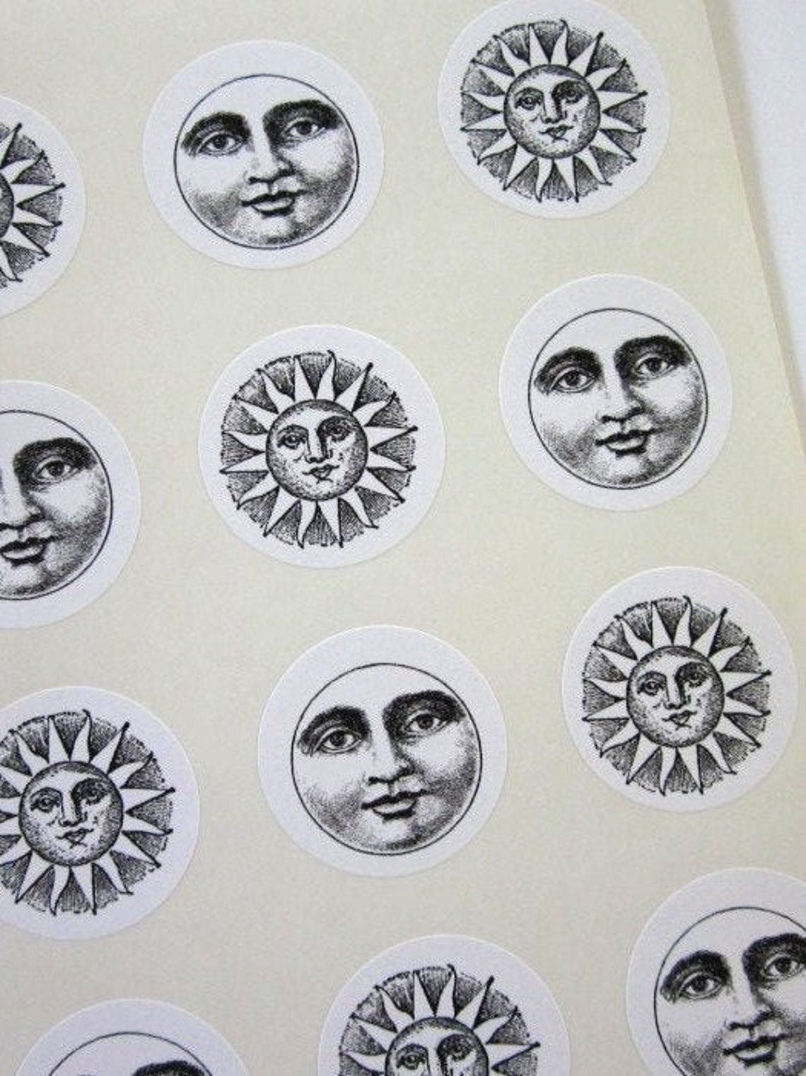 Sun Moon Face Stickers One Inch Round Seals | Etsy