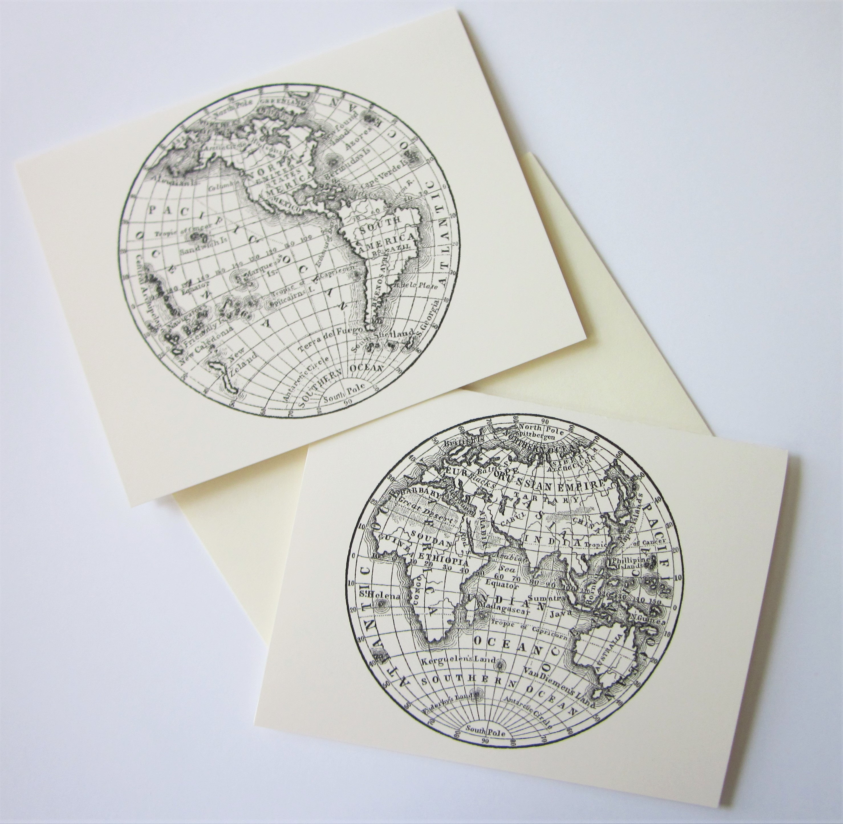World Map Globe Note Cards Set of 10 With Matching Envelopes - Etsy