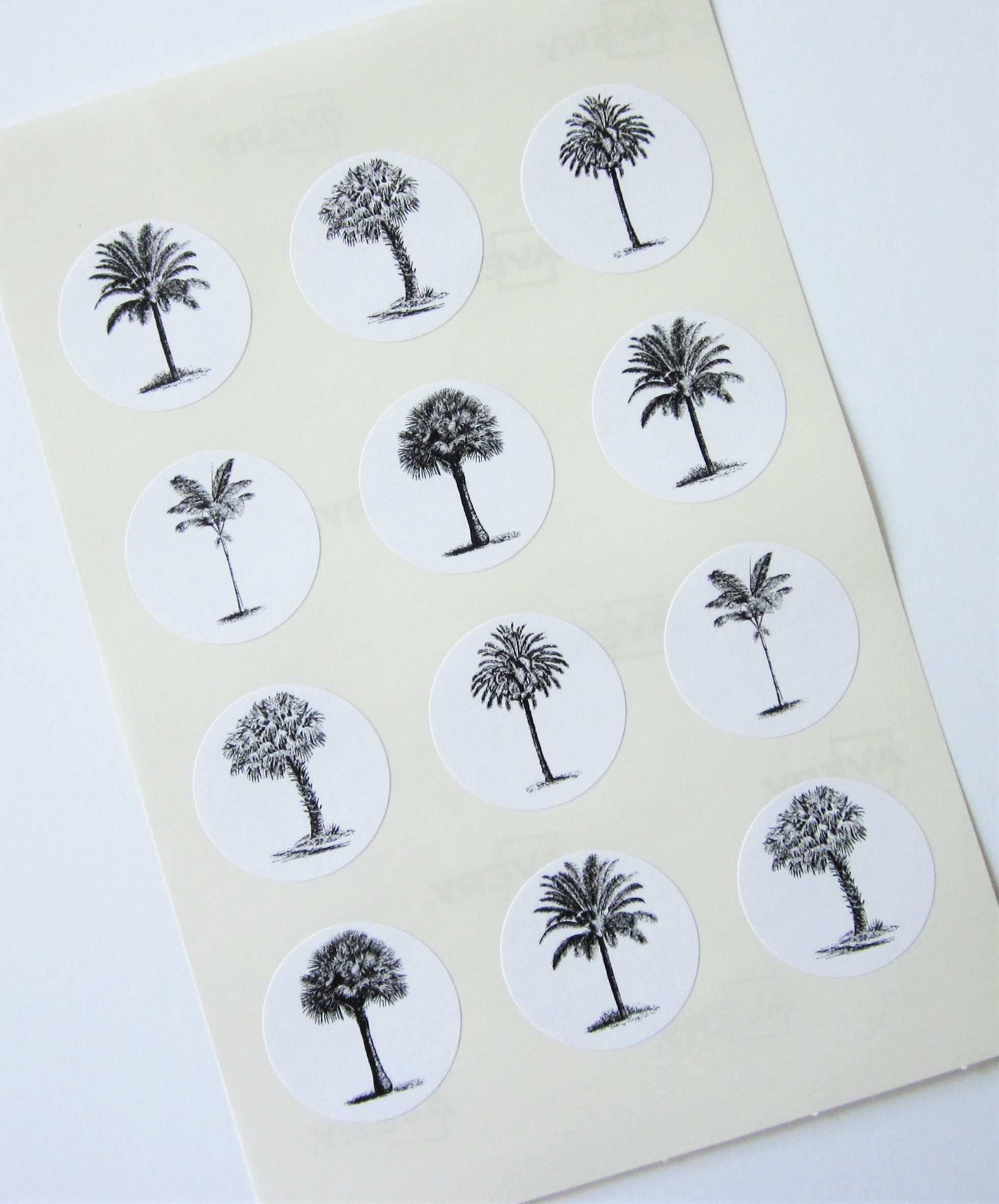 Palm Tree Stickers One Inch Round Seals - Etsy