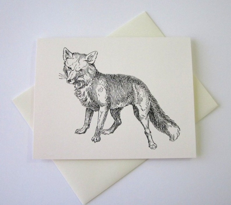 Fox Note Cards Stationery Set of 10 Cards in White or Light | Etsy