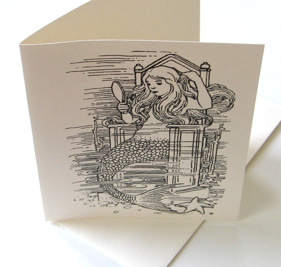 Mermaid Note Cards Stationery Set of 10 Cards in White or - Etsy