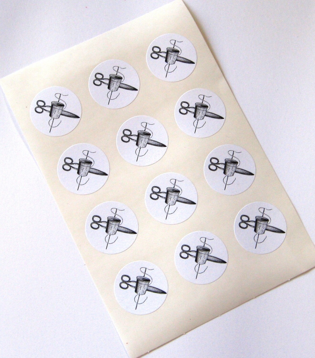 Sewing Stickers Scissors Thimble Thread One Inch Round Seals | Etsy