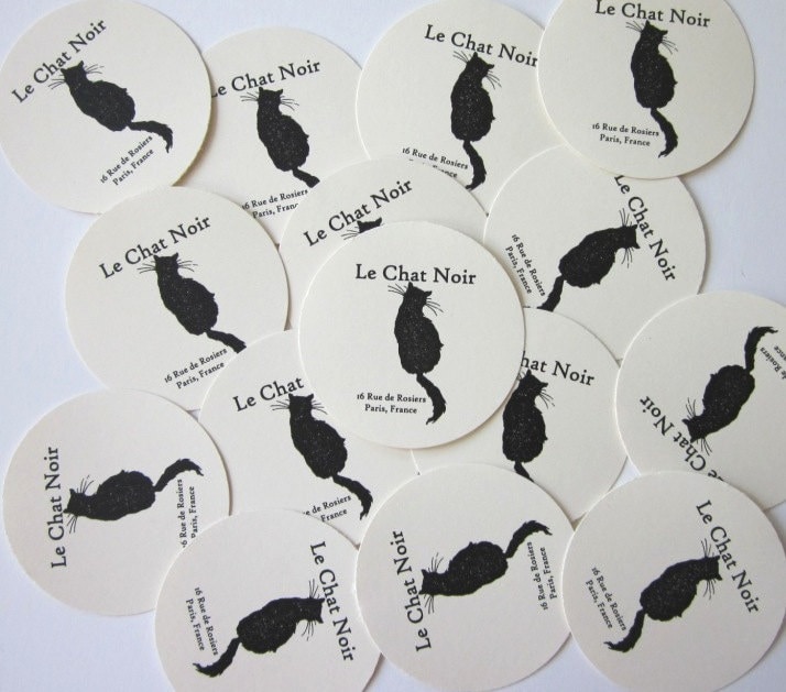 Le Chat Noir the Black Cat Tags Round Paper Gift Tags Set of 10 - Etsy
