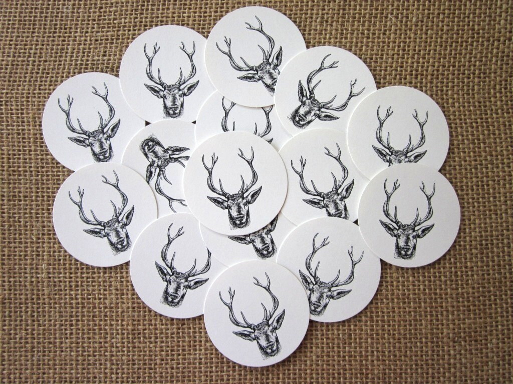 Deer with Antlers Tags Round Paper Gift Tags Set of 10 | Etsy