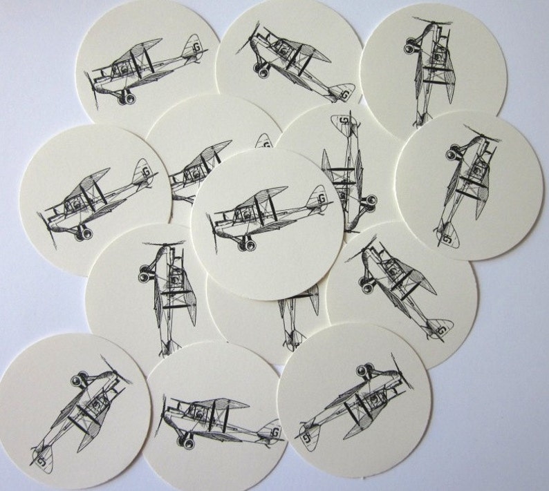 Vintage Biplane Airplane Tags Round Paper Gift Tags Set of 10 | Etsy