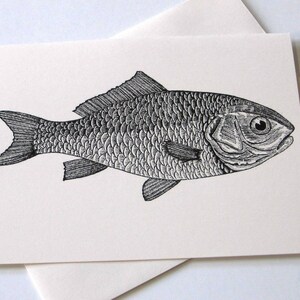 Fish Note Cards Stationery Set of 12 Cards in White or Light Ivory With ...