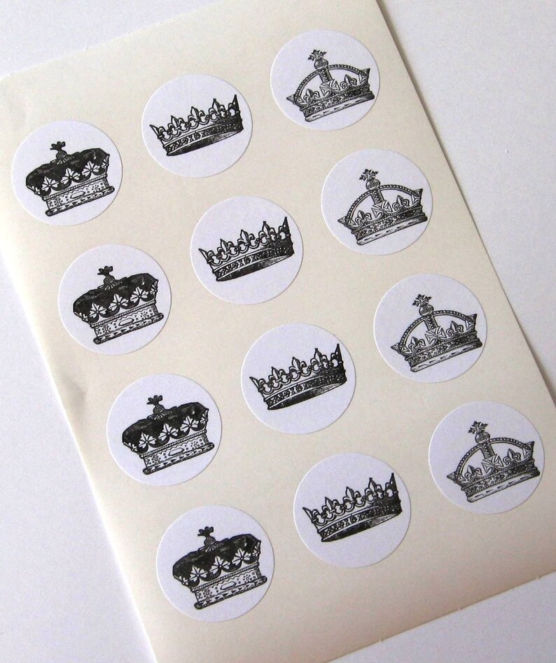 Crown Stickers One Inch Round Seals - Etsy