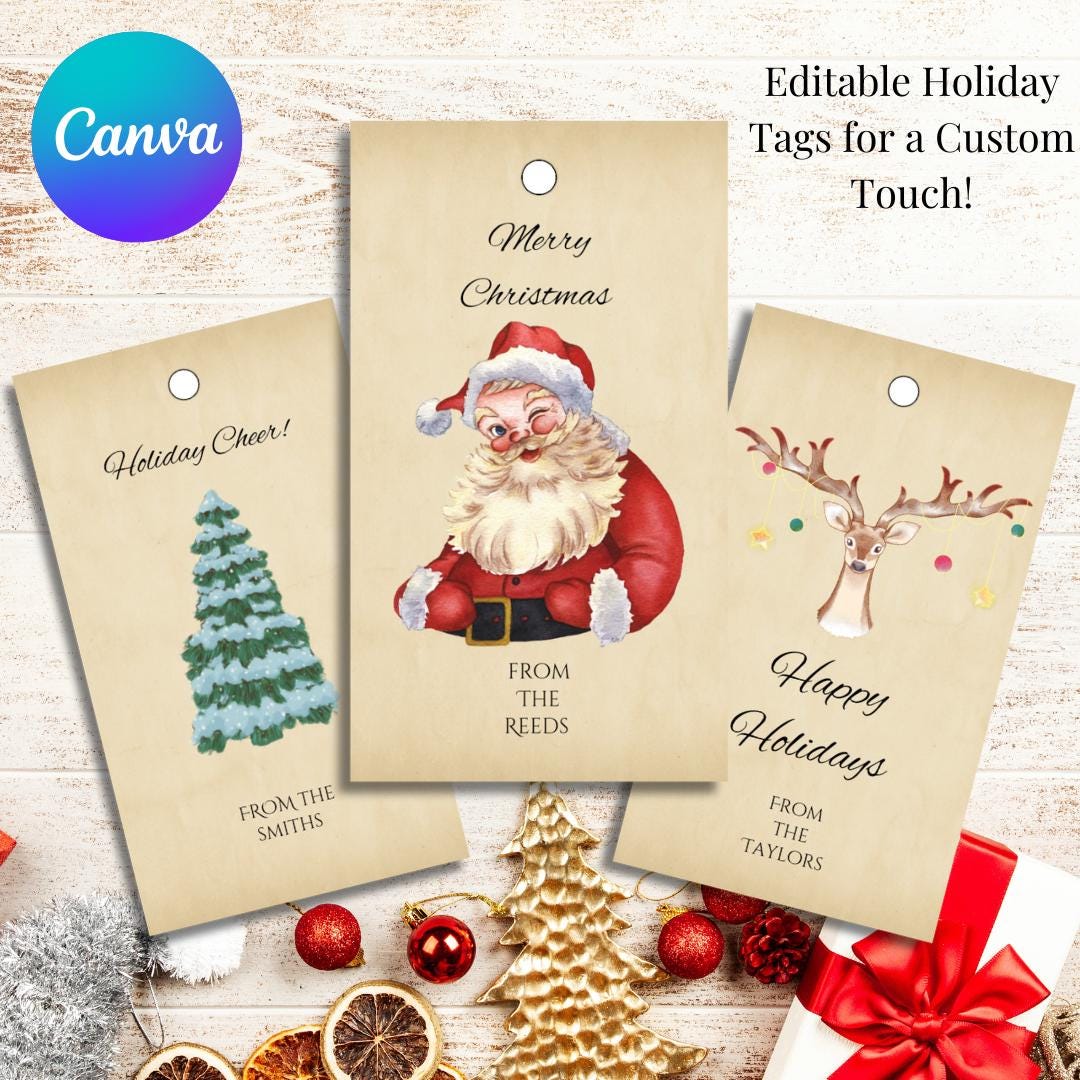 Editable Holiday Gift Tag Bundle Vintage Christmas Printable Set - Etsy
