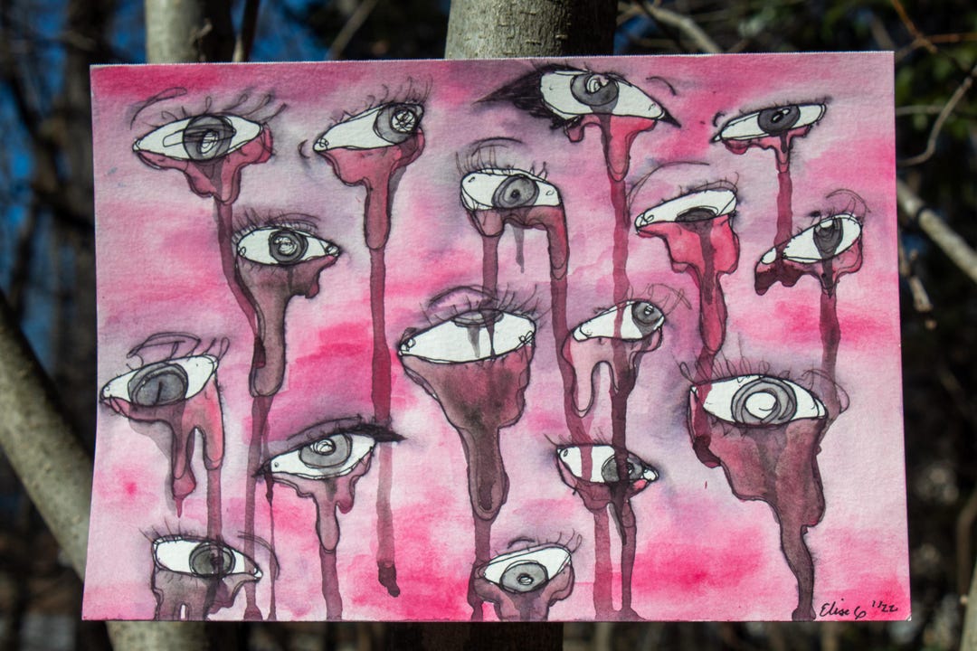 Watercolor Horror Art | Abstract Eerie Painting | Red Macabre Drawing ...