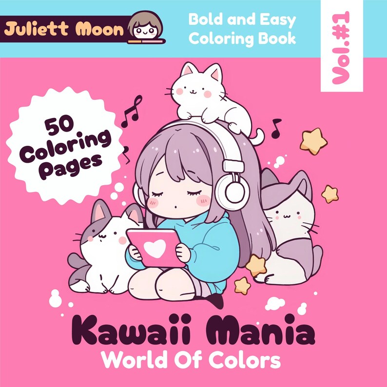 Kawaii Mania: World of Colors 50 Bold and Easy Coloring Pages - Etsy