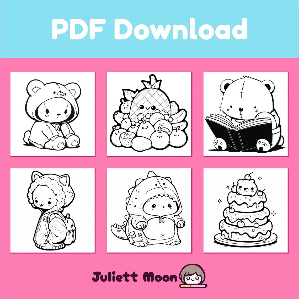 Kawaii Mania: World of Colors 50 Bold and Easy Coloring Pages - Etsy