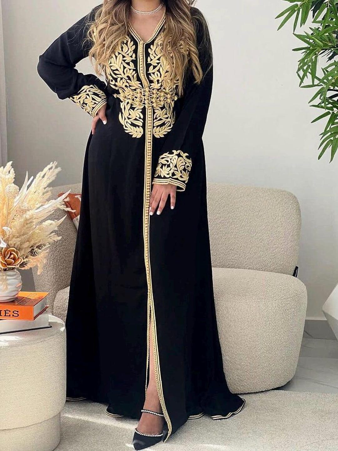 Moroccan Caftan, Caftan Embroidered With Gold Threads, Moroccan Dress ...