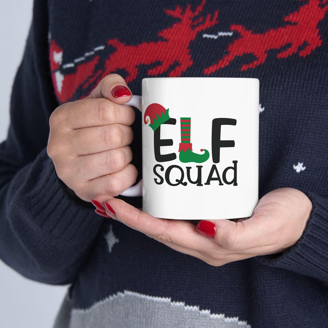 Elf Squad Christmas Mug, Holiday Coffee Cup, Festive Ceramic Mug, Santa ...