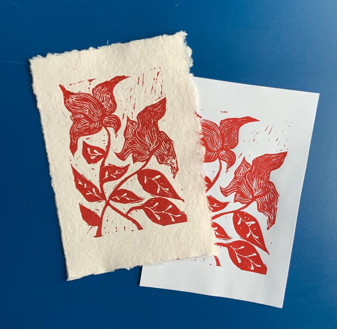 Linocut Red Flowers Linocut Abstract Floral Motif Art Print Floral - Etsy