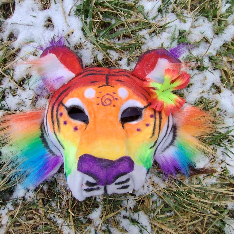 Rainbow Cat Furry Mask - Etsy