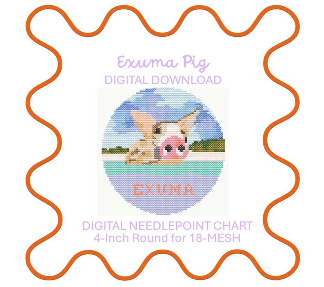 Digital Needlepoint Chart Exuma Pig Travel Round Ornament W/ DMC Thread ...