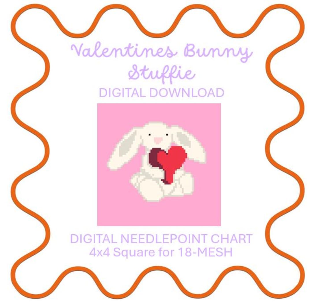 Digital Needlepoint Chart - Valentines Heart Bunny JELLYCAT Lovie - W ...