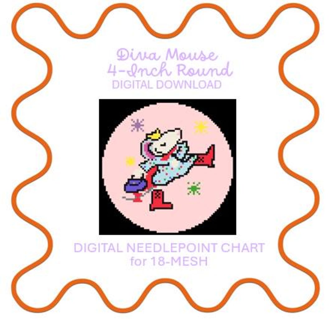 Digital Needlepoint Chart - Diva Mouse - Ornament Round Pink W/ DMC ...