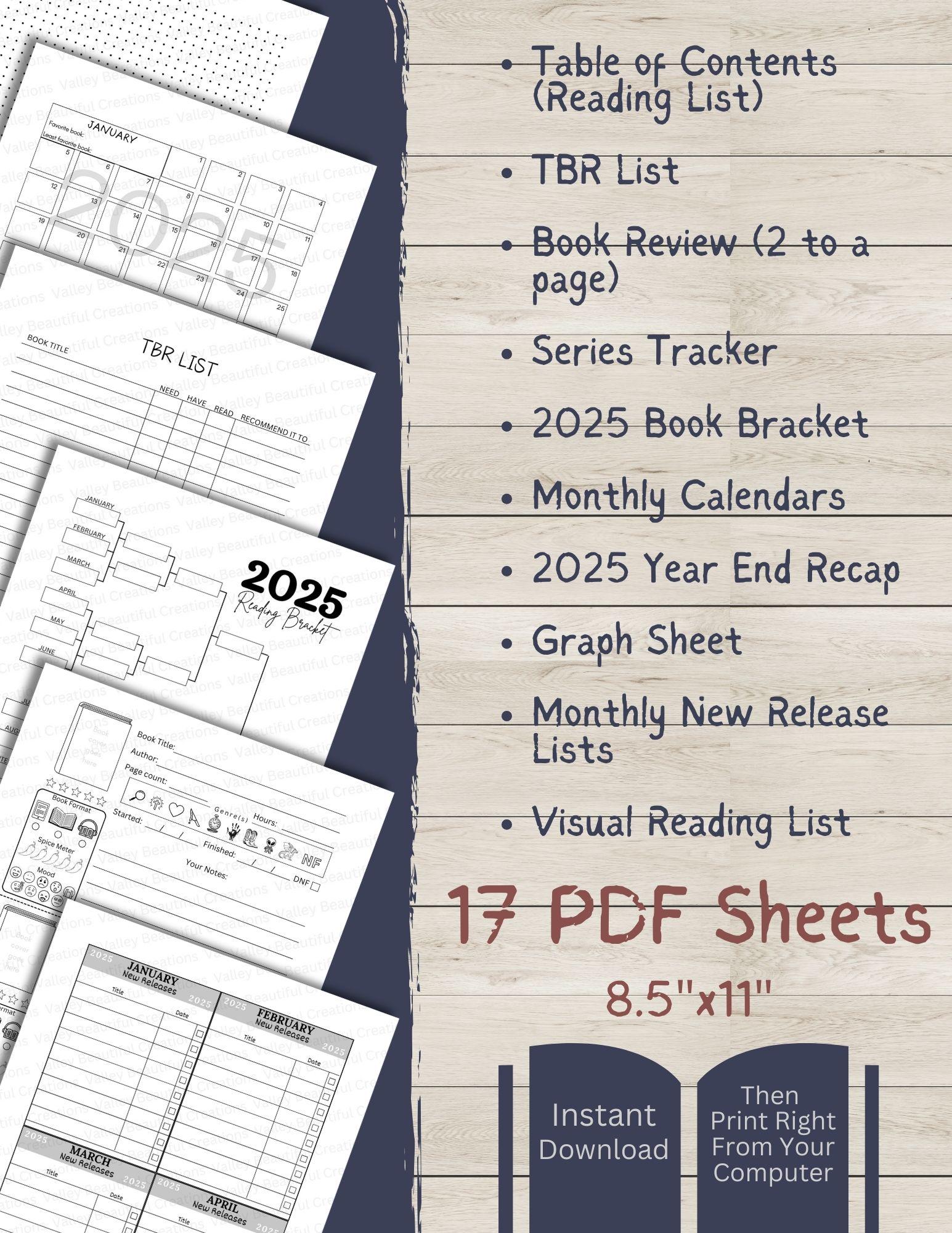 2025 Reading Journal - Reading Tracker - Reading Log - Reading List ...