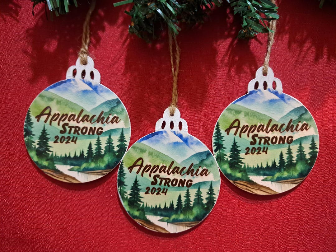One Two-sided Round Flat Wooden Appalachia Strong Christmas Tree ...