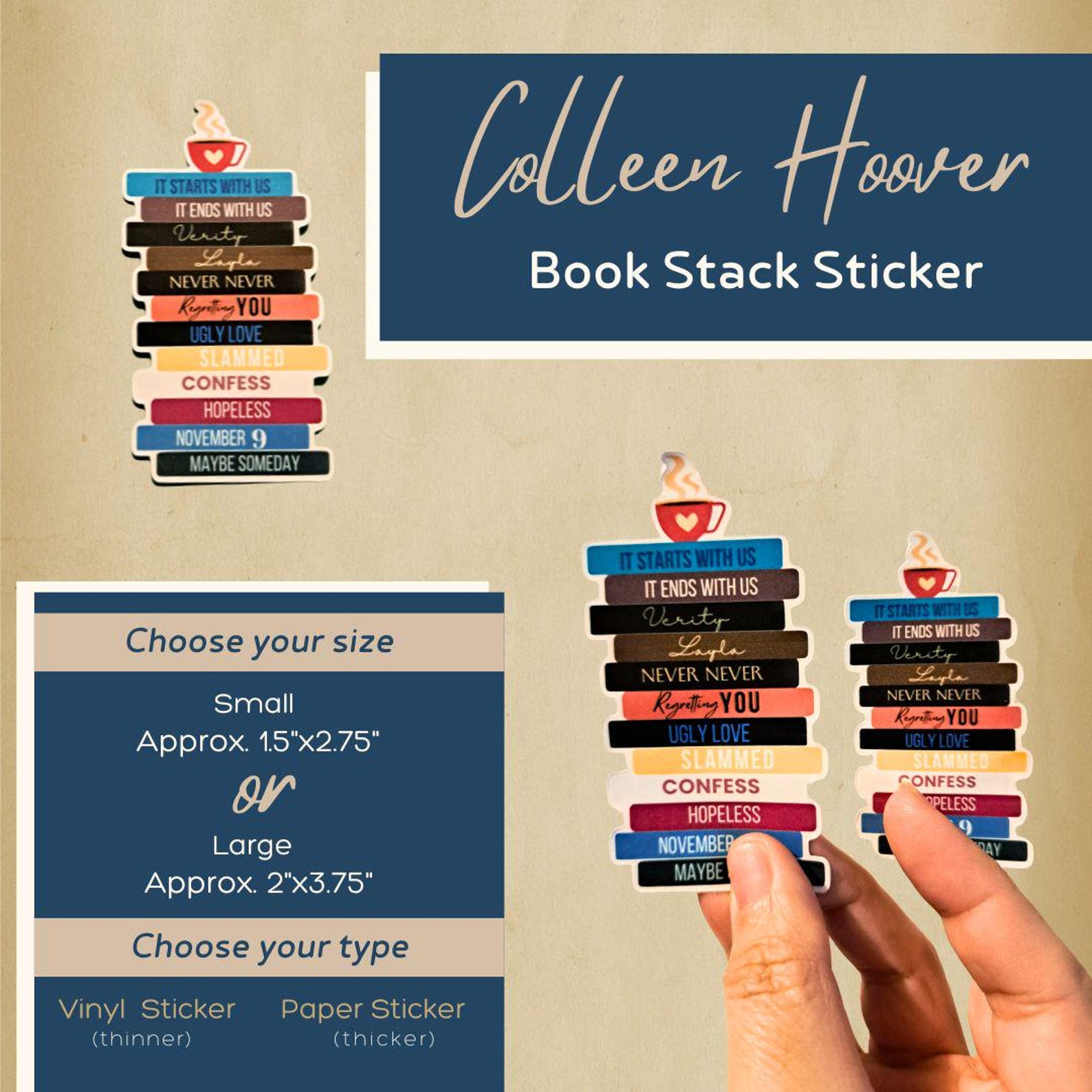 Book Stack Sticker - Colleen Hoover Vinyl & Paper Book Stickers for ...