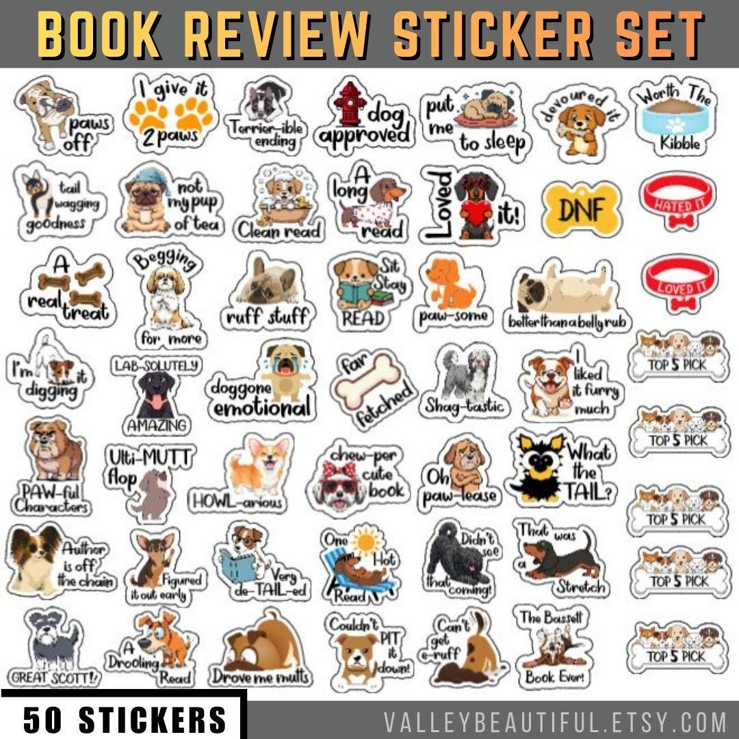 Reading Journal 50 Piece Sticker Set - Funny Dog Themed Book Review ...