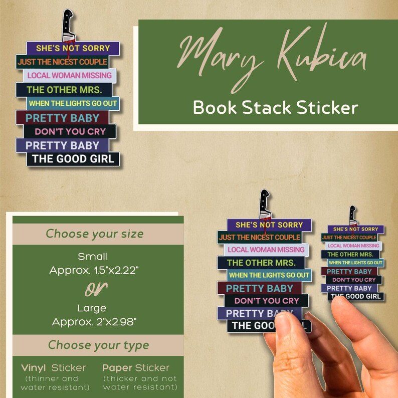 Thriller Book Stack Sticker - Mary Kubica Sticker, Bookish Sticker ...