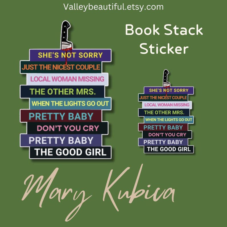 Thriller Book Stack Sticker - Mary Kubica Sticker, Bookish Sticker ...