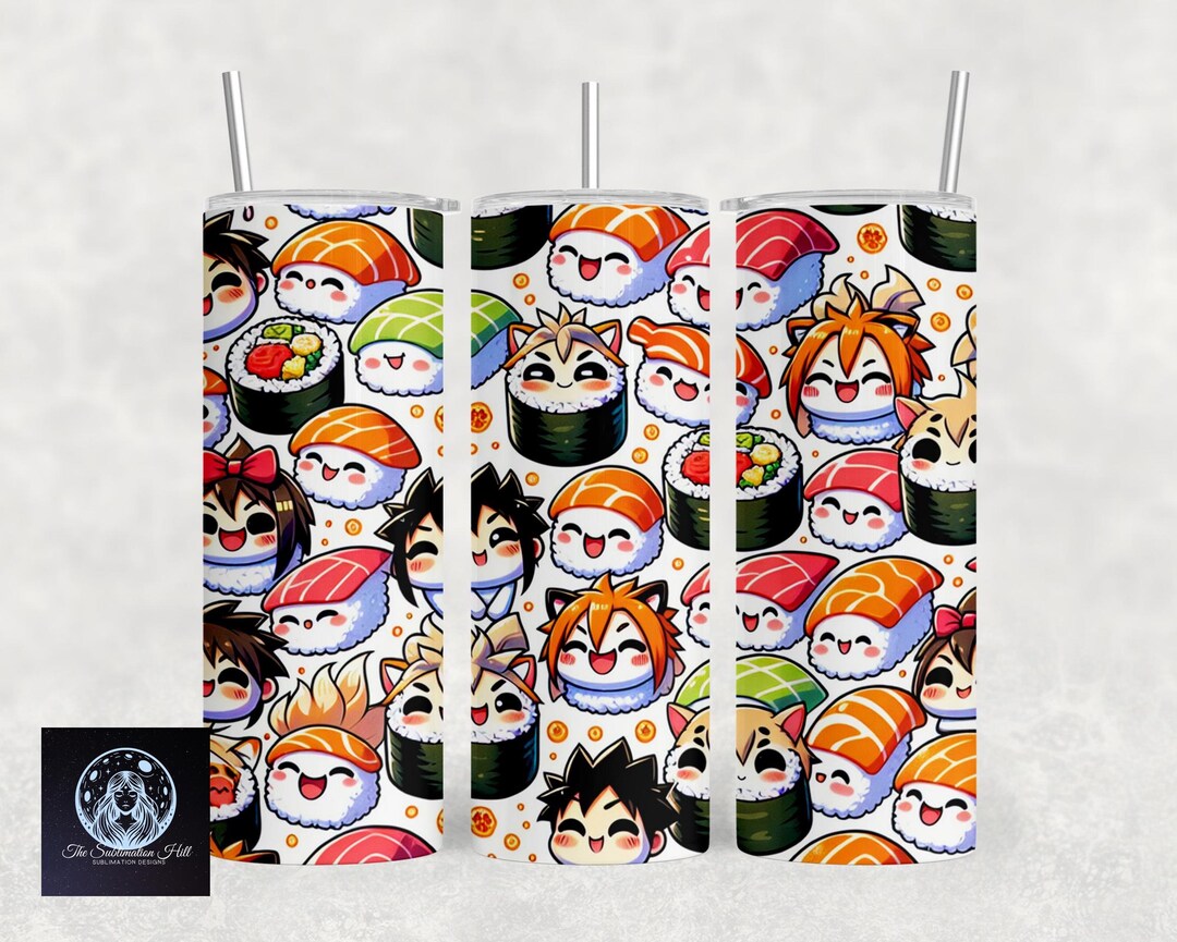 Chibi Sushi 20oz Skinny Tumbler Wrap, Kawaii Anime-inspired Sublimation ...
