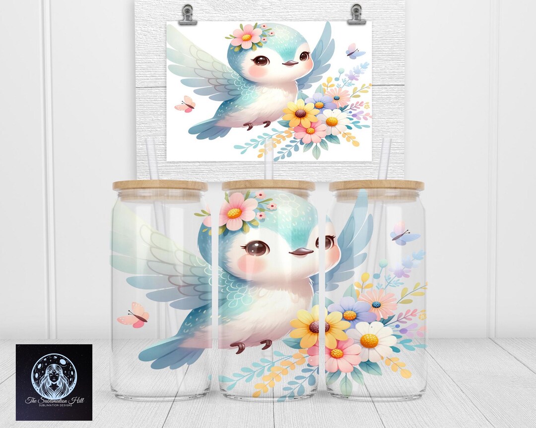 Chibi Clipart Hummingbird 16oz Glass Jar Design, PNG Pastel Bird ...