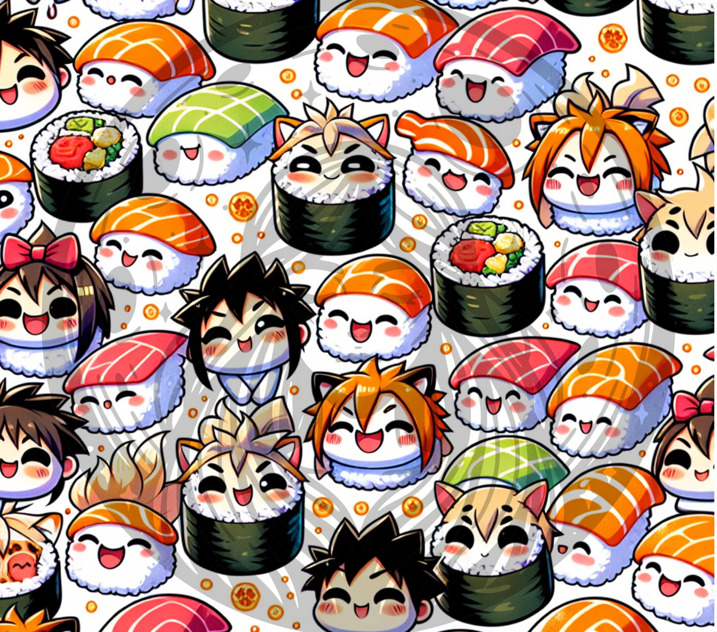 Chibi Sushi 20oz Skinny Tumbler Wrap, Kawaii Anime-inspired Sublimation ...