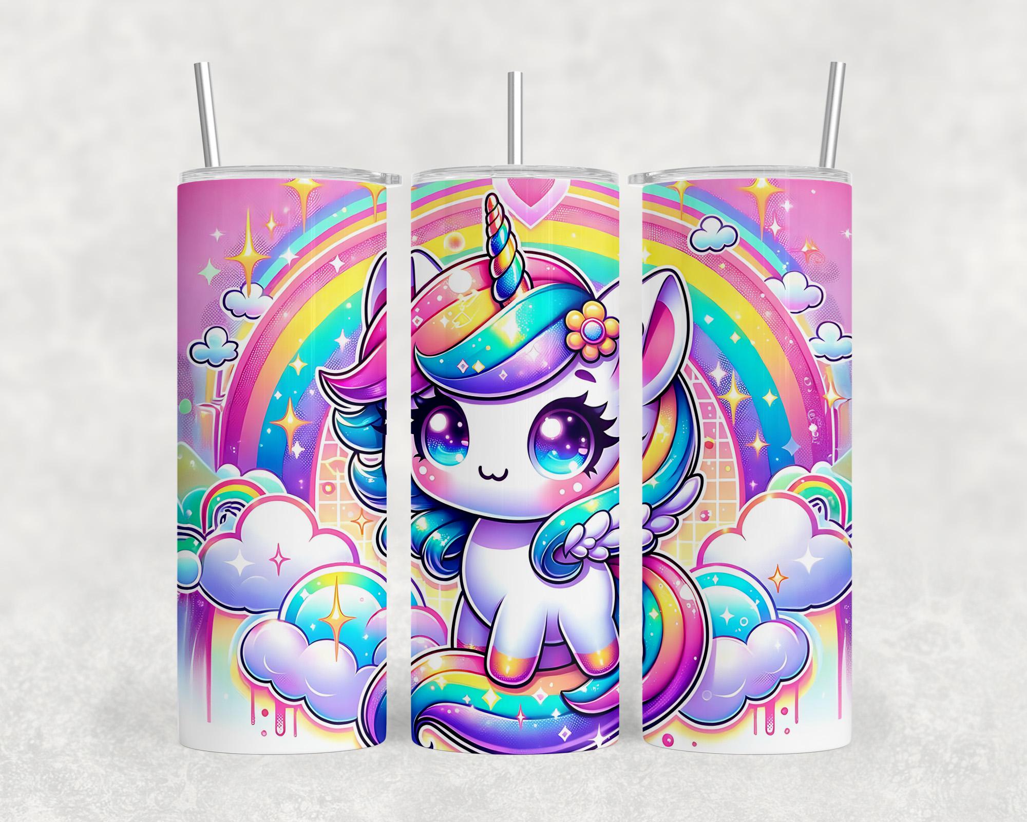Watercolor Kawaii Unicorn Tumbler Wrap, 20oz Skinny Chibi Anime Design ...
